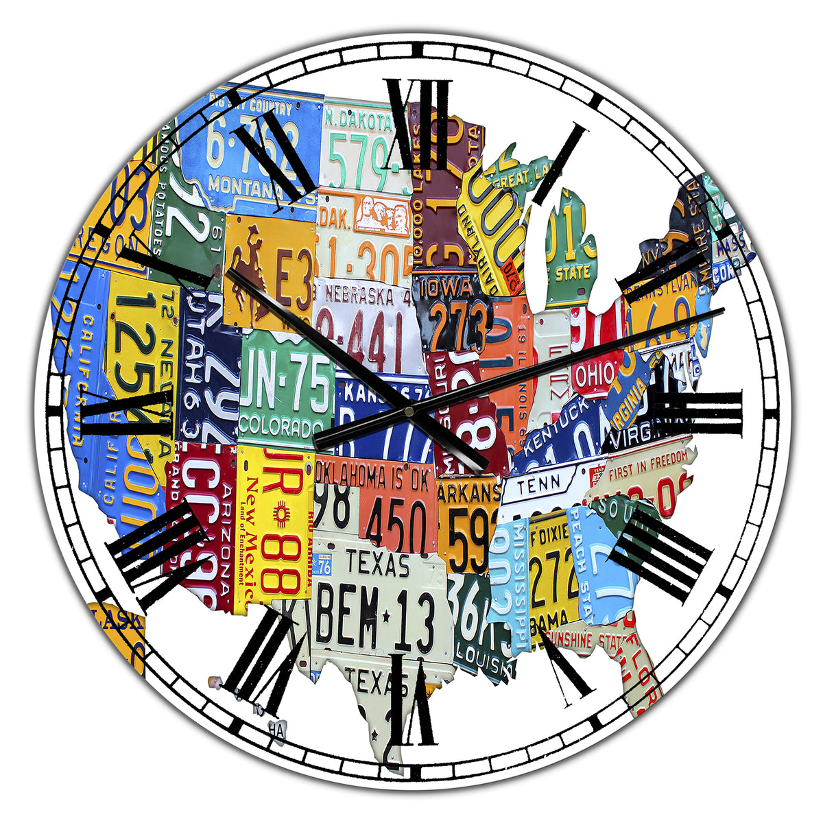 License Plate Map USA - Large Cottage Wall Clock – designq